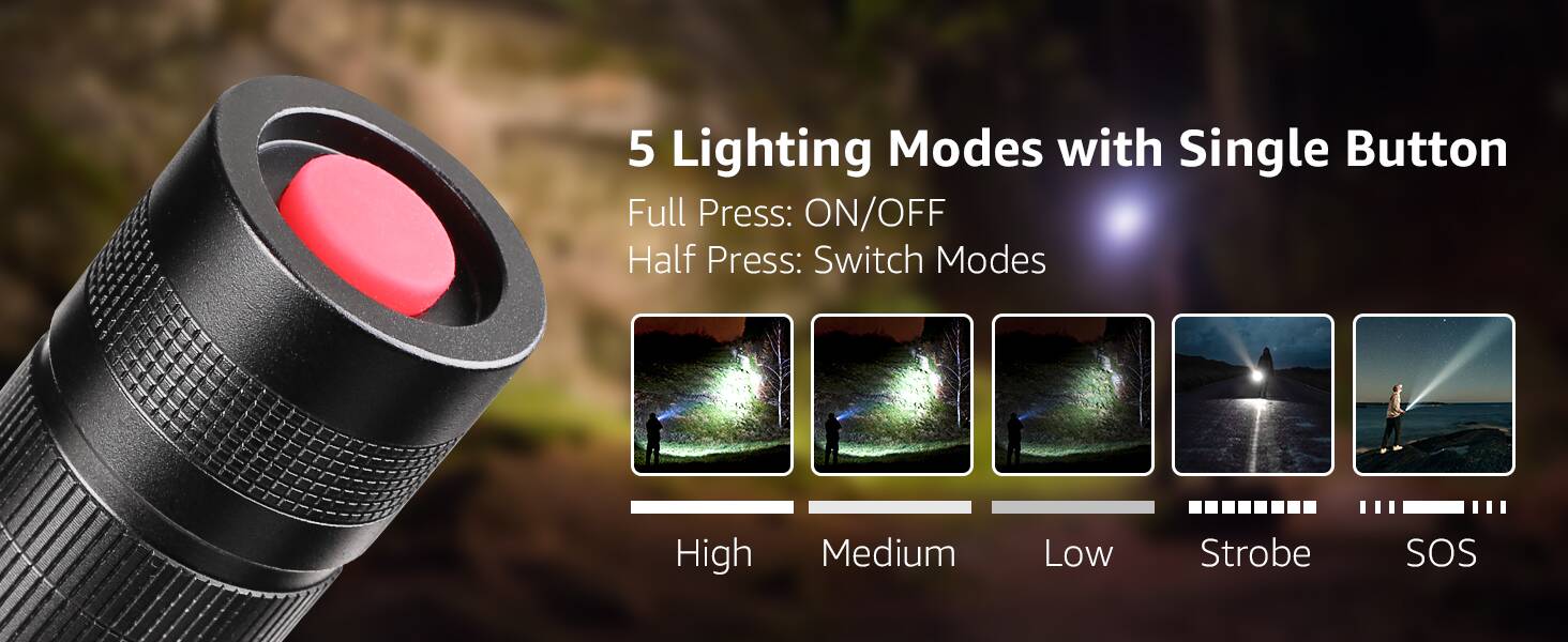 Lepro LED Torch with Clip, LE2050 Torch, 5 Lighting Modes, Water ...