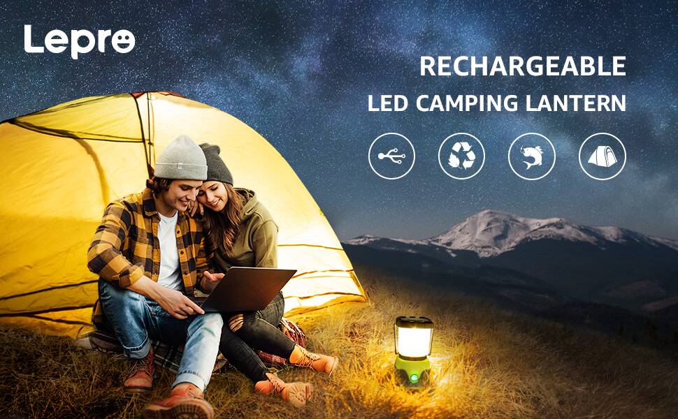 Lepro Camping Lantern Rechargeable, 1600 Lumen Camping Lights for Tents, 4 Modes Emergency Light ...
