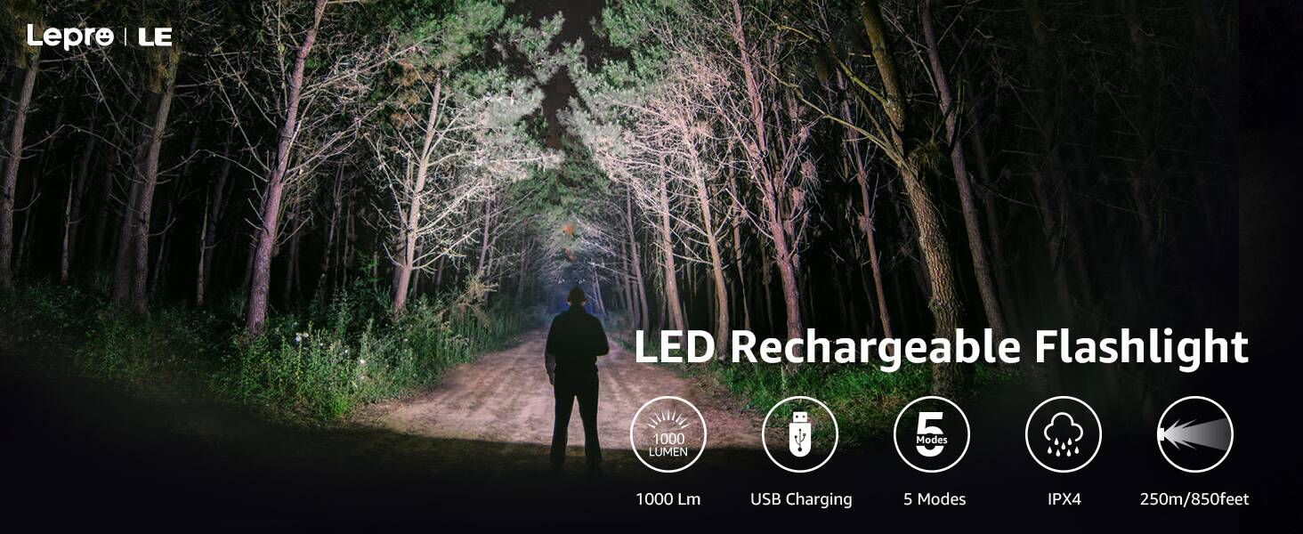 LE LED Torch, Super Bright LP3000 Torch, IPX7 Waterproof, 5 Lighting ...