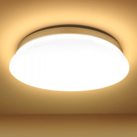 LED Ceiling Light 80W Equivalent 18W 1200lm 3000K Warm White Flush Ceiling Lighting Fitting for Bedroom Cloakroom Porch Hall Lounge and More 28cm Round