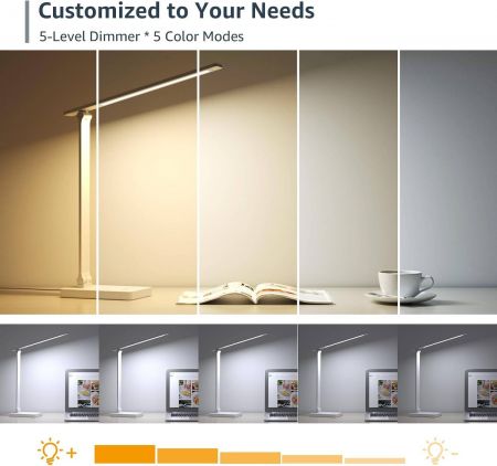 Lepro LED Desk Lamp Dimmable Eye Caring Table Lamps 3 Colour Modes x 5 Brightness Levels Touch Control Desktop Daylight Lamp for Back to School Bedside Office Reading Crafts Nails and More