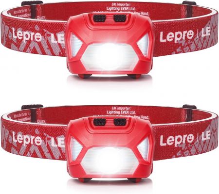 Lepro Head Torch 2 Pack Super Bright LED Headlamp with 6 Lighting Modes Waterproof Battery Powered