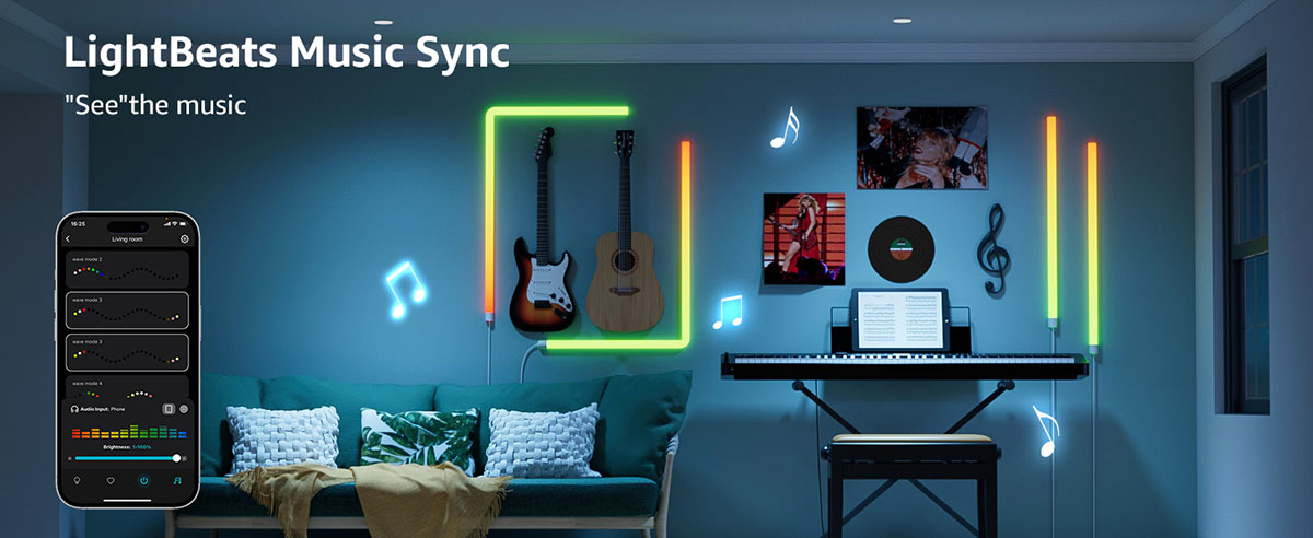 Lepro AI Smart LED Wall Lights, Music Sync Gaming Light Bar, Segmented ...